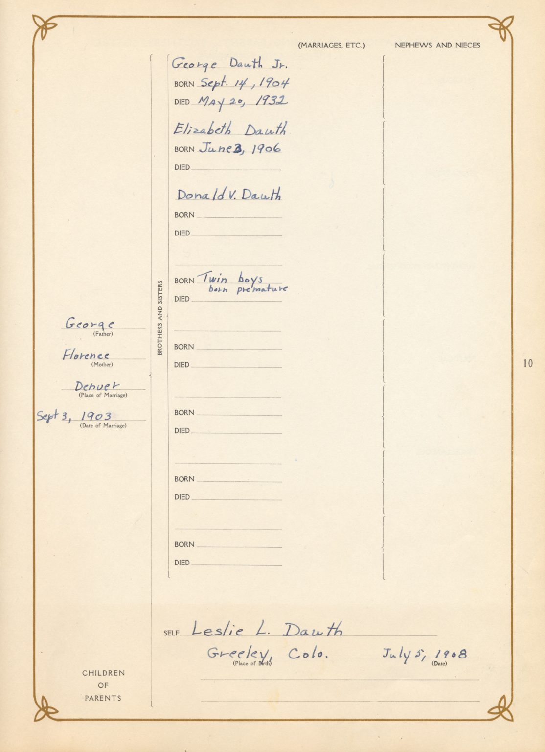 Circa 1914-1940 - George Dauth Notes On Dauth Family Tree - Page 10 ...