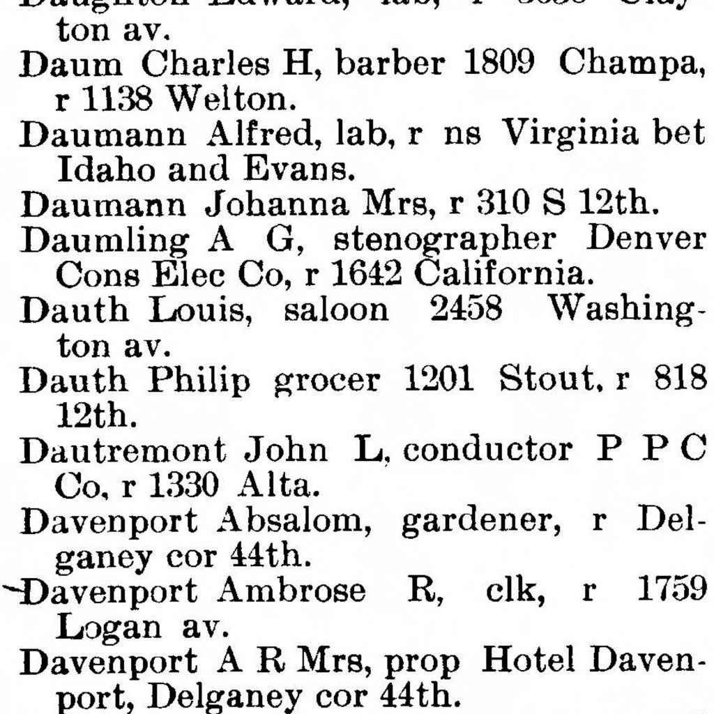 1893 - Denver Directory - Entry for Louis and Philip Dauth - Dauth Family Archive