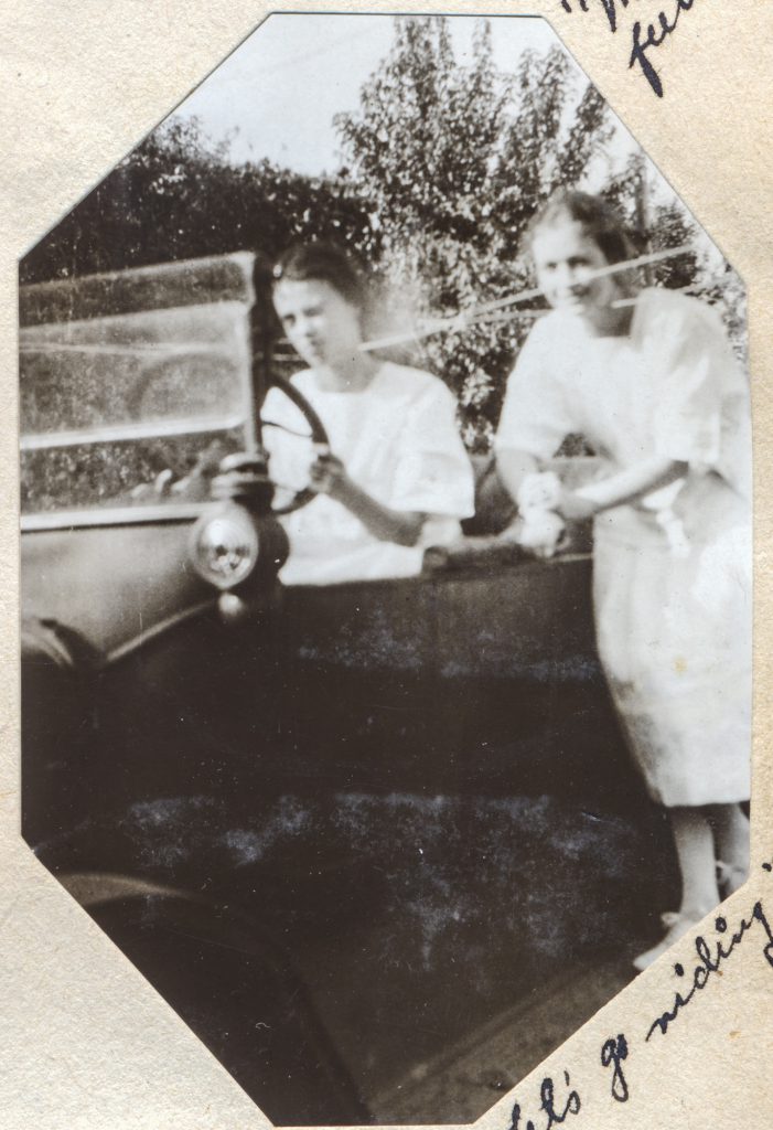 Circa 1922 - Elizabeth Dauth Pretending To Drive - Dauth Family Archive